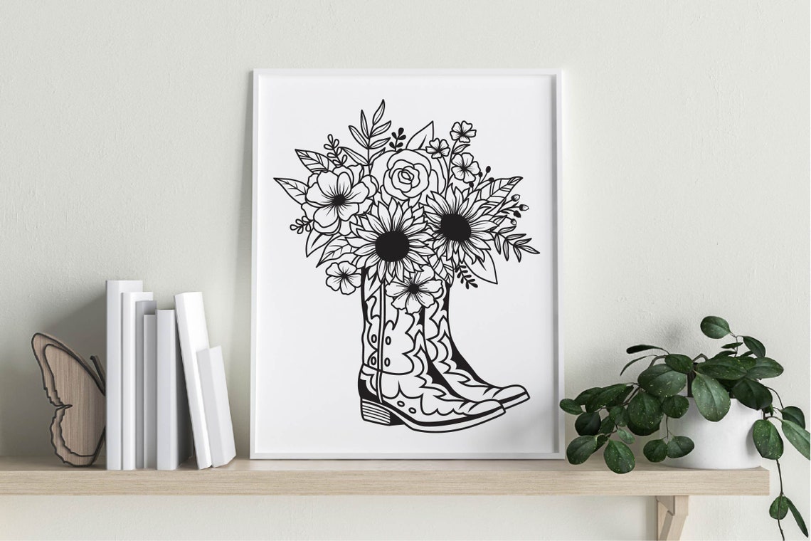 Cowboy Boots With Flower Svg Cowboy Boots Svg Flower Svg Cut - Etsy
