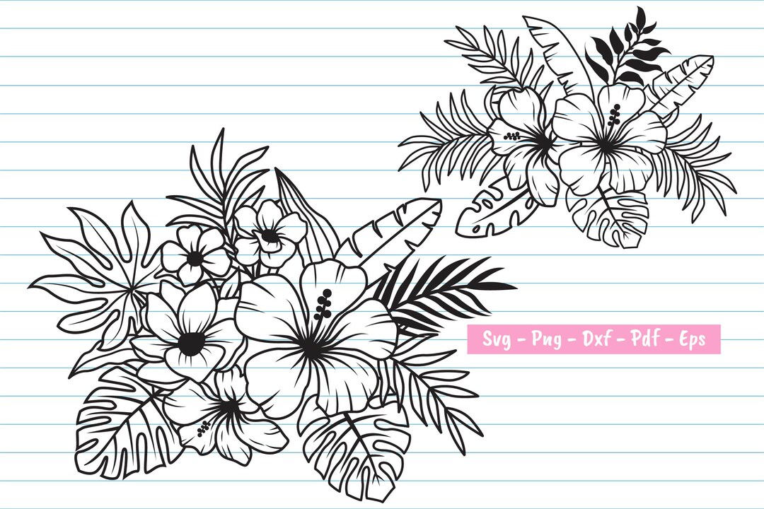 Tropical Flower Svg, Hibiscus Svg Bundle, Flower Svg, Tropical Leaves ...