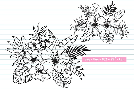 Tropical Flower Svg Hibiscus Svg Bundle Flower Svg Tropical Etsy