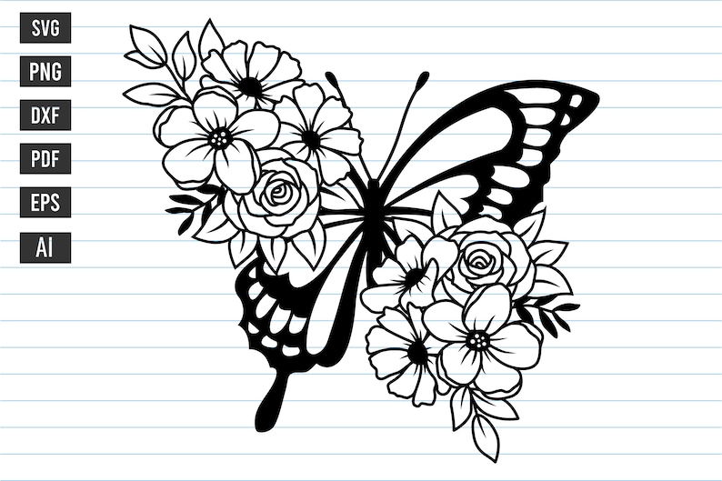 Floral Butterfly Svg Flower Svg Files Flower Butterfly SVG - Etsy