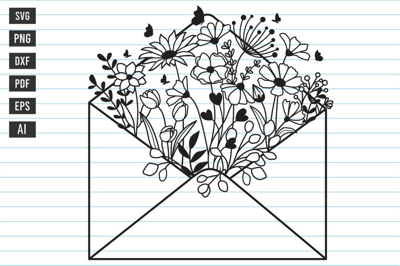 Wildflower Envelope Svg, Flower Svg, Wildflower Svg, Flower Envelope ...