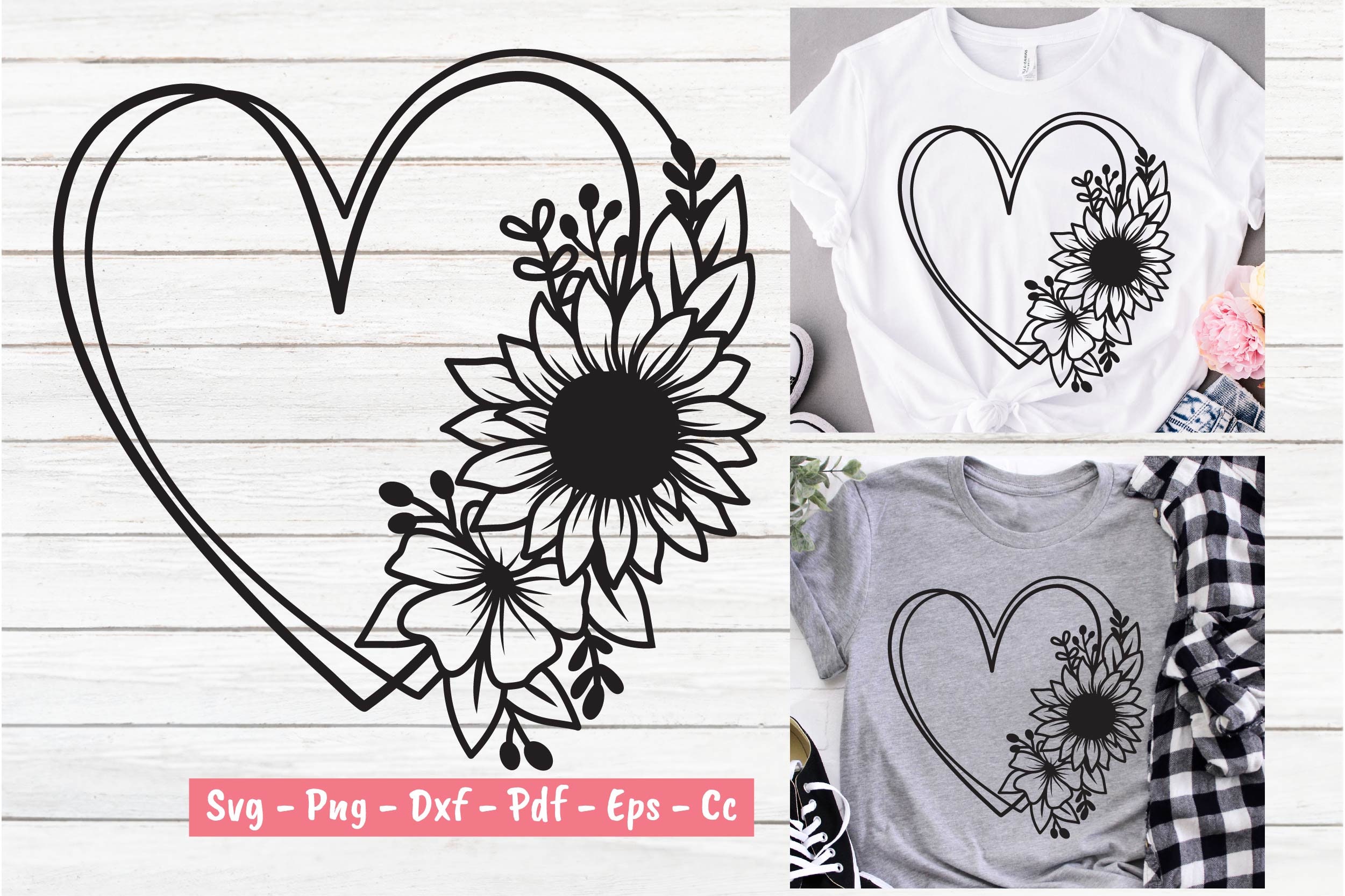 Flower Heart Svg Heart Svg Heart Flower Svg Sunflower Svg - Etsy
