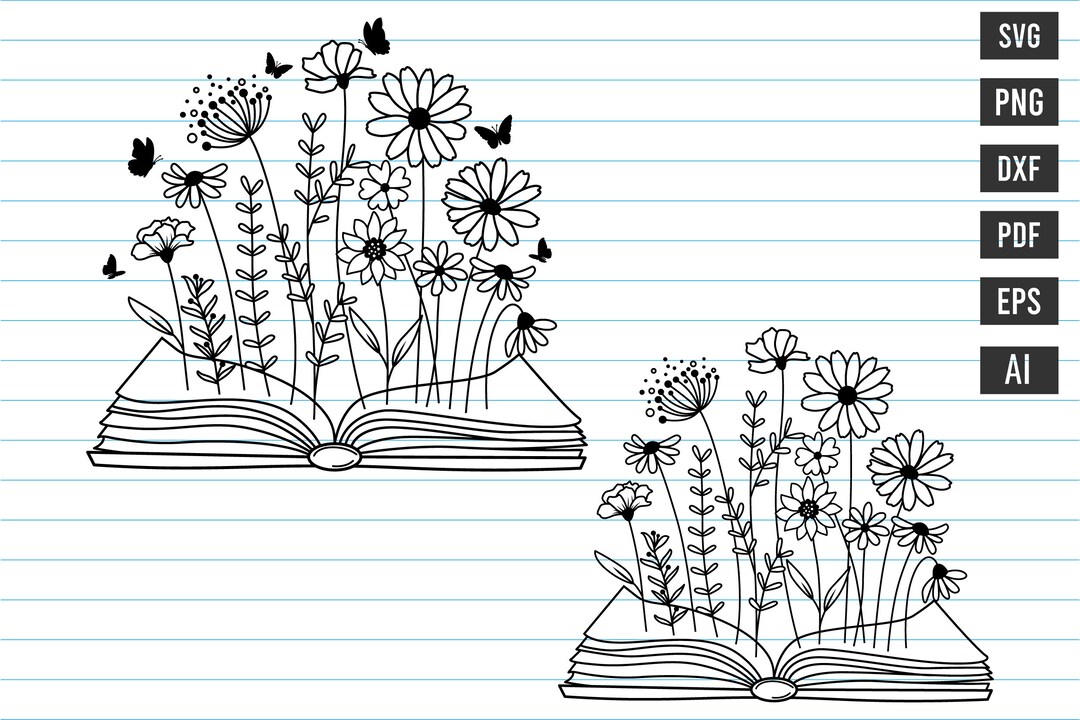 Flower Book Svg, Book With Flower, Book Lover Svg, Wildflower Book Svg ...