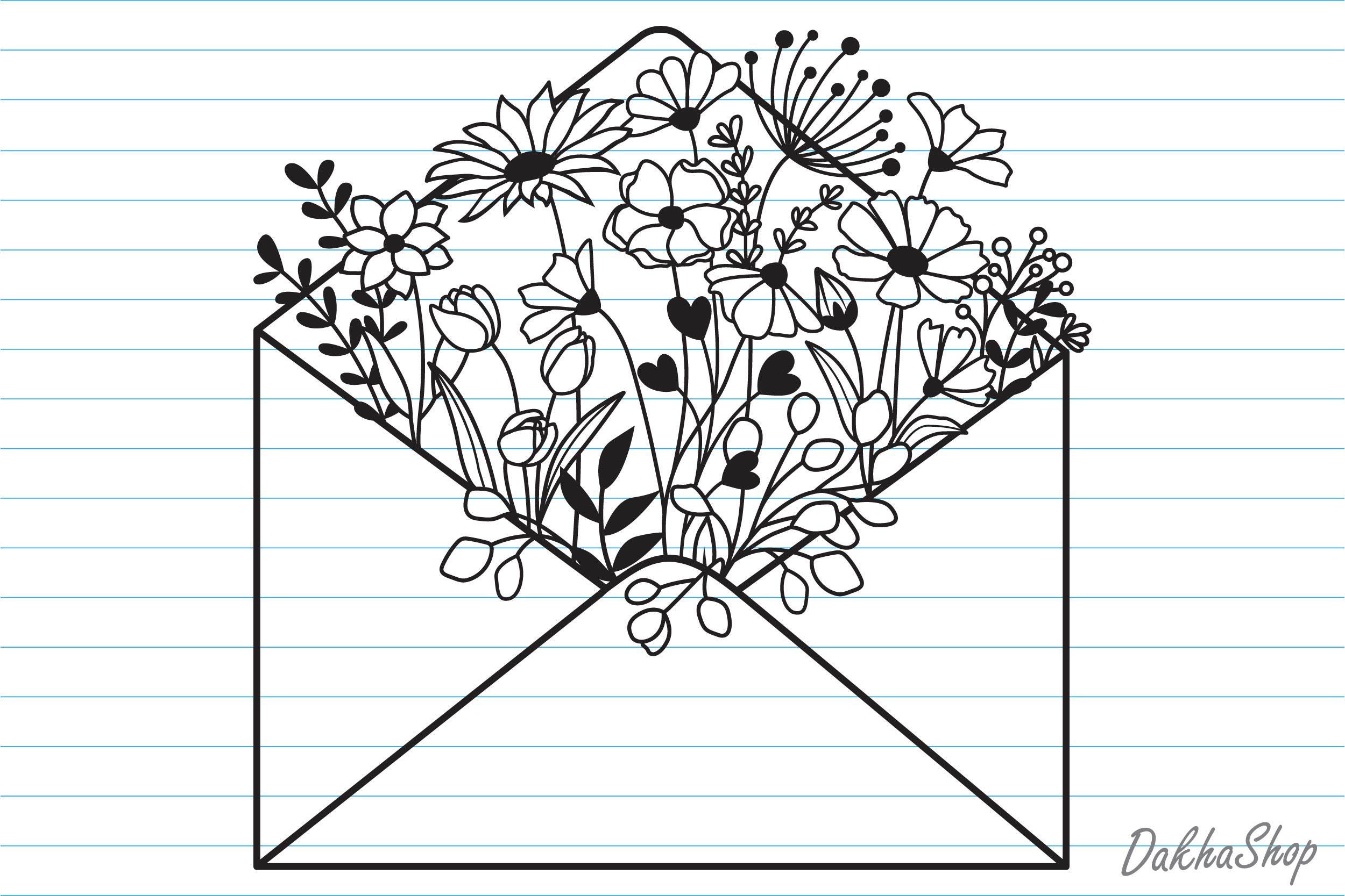 Wildflower Envelope Svg, Flower Svg, Wildflower Svg, Flower Envelope ...