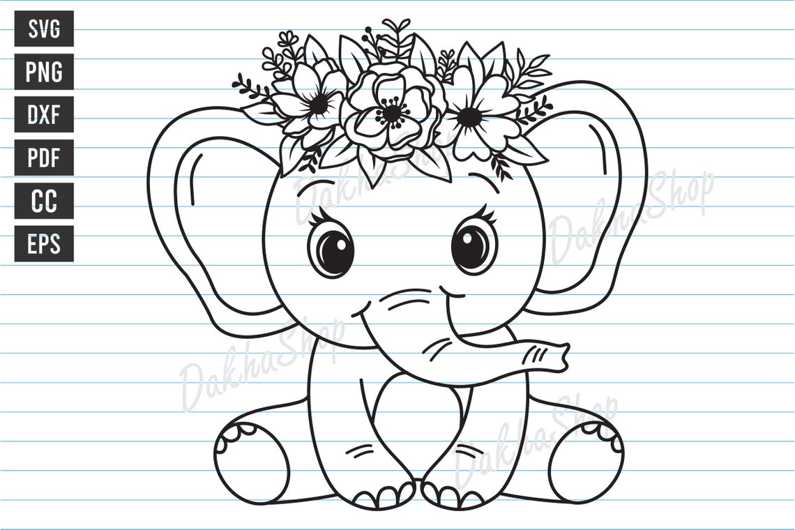 Elephant Svg Files Baby Elephant With Flower Svg Elephant - Etsy