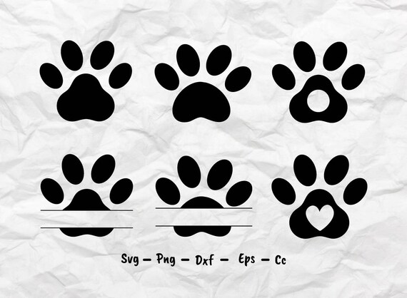 Paw Print Svg Paw Svg Bundle Paw Split Monograme Svg Heart | Etsy