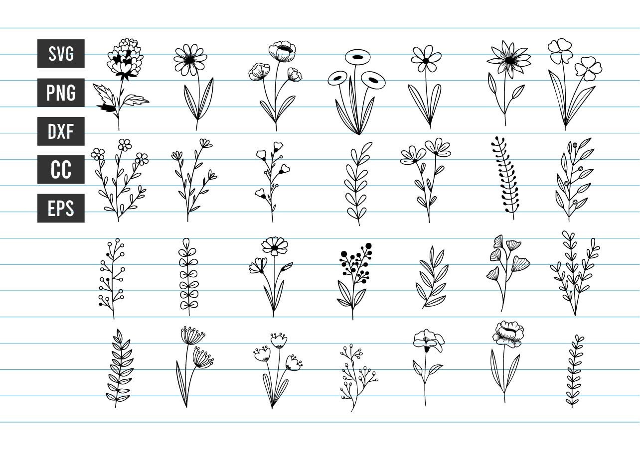 Flower Svg Flower Element Svg Hand Drawn Flower Botanical - Etsy