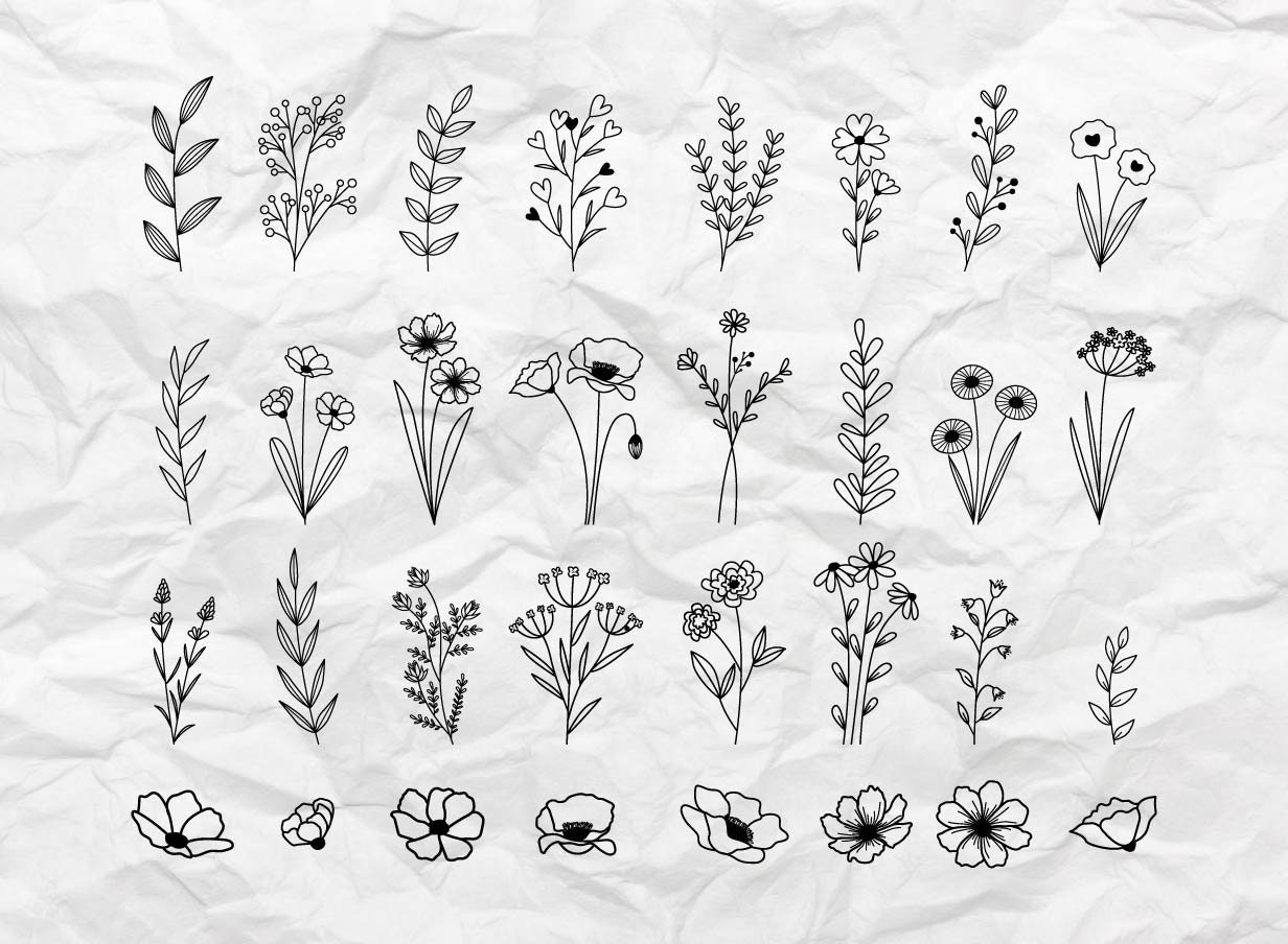 Flower Svg Wildflower Svs Flowers and Leaf Botanital Element - Etsy