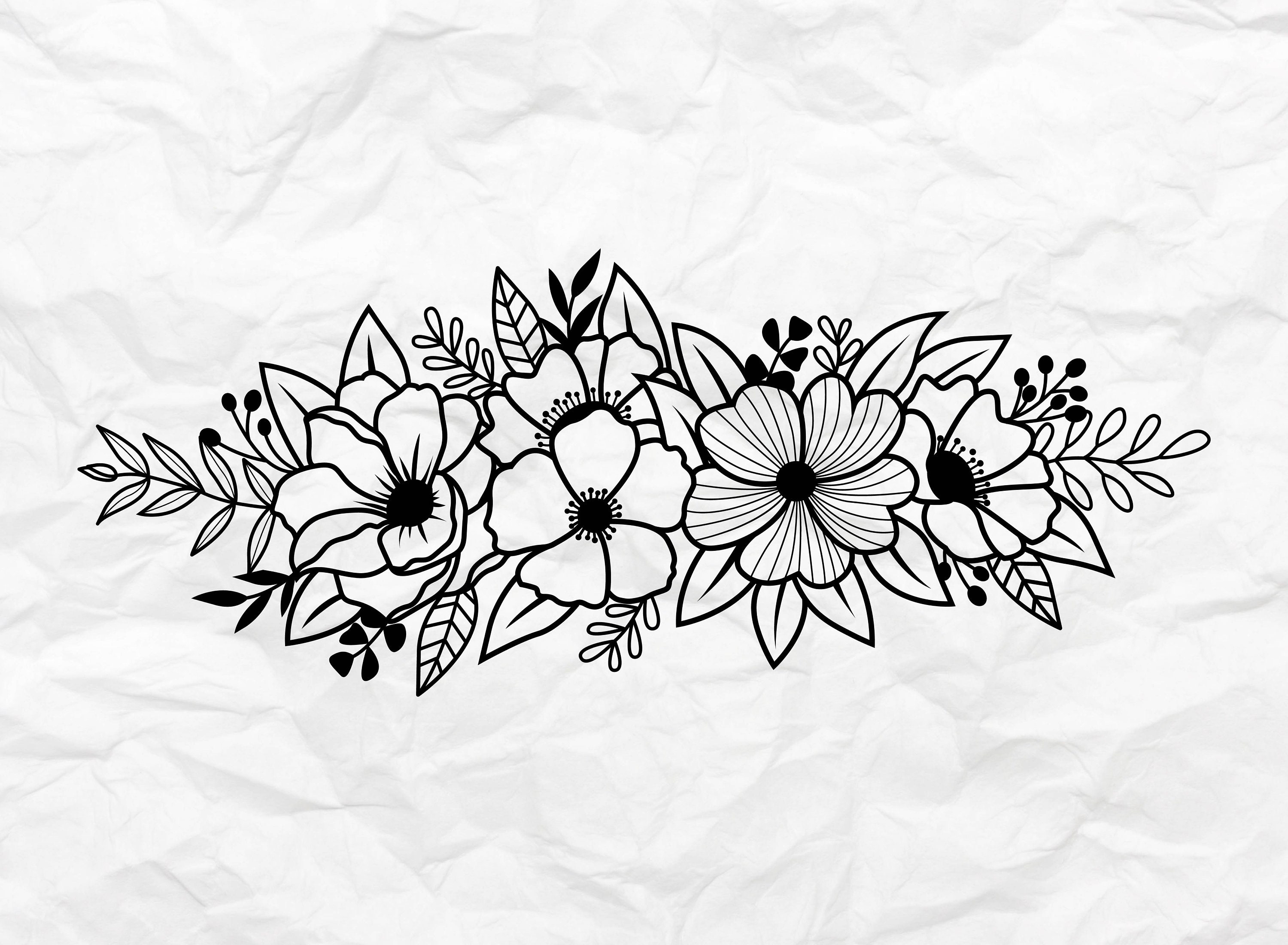 Flower Svg, Flower Bouquet Svg, Floral Svg File, Flower Hand Draw Svg ...