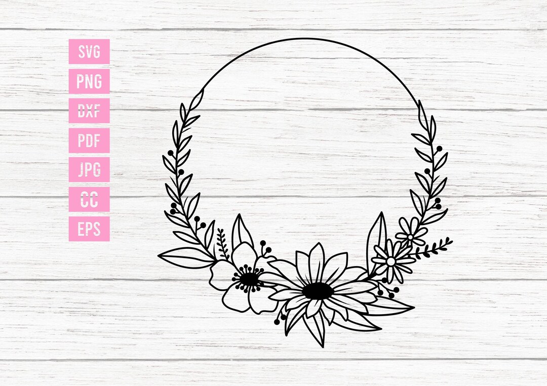 Flower Frame Svg, Round Flower Frame, Flower Border Svg, Wreath Svg ...
