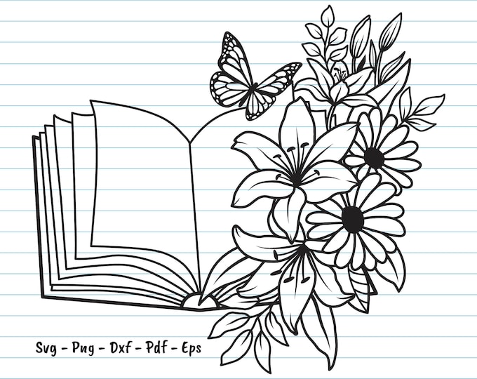 Book With Flowers Svg Flower Book Svg Floral Book Shirt Svg - Etsy