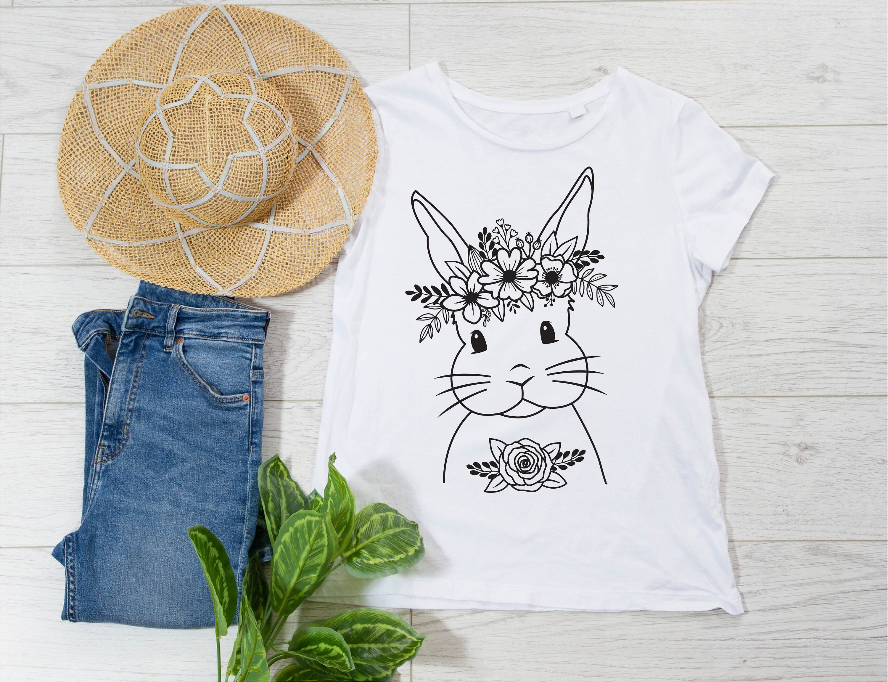 Rabbit Flower Svg Easter Rabbit Svg Rabbit With Flower Crown | Etsy