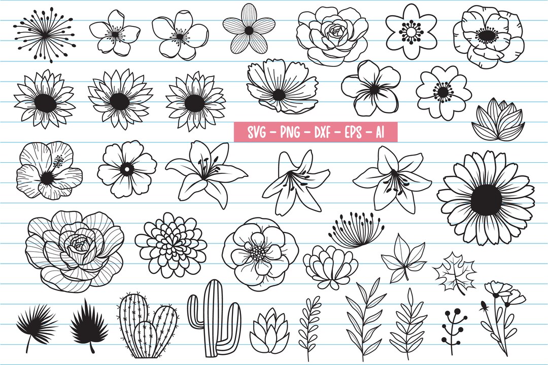 37 Flower Svg Flower Svg Bundle Floral Svg Wildflower Svg - Etsy UK