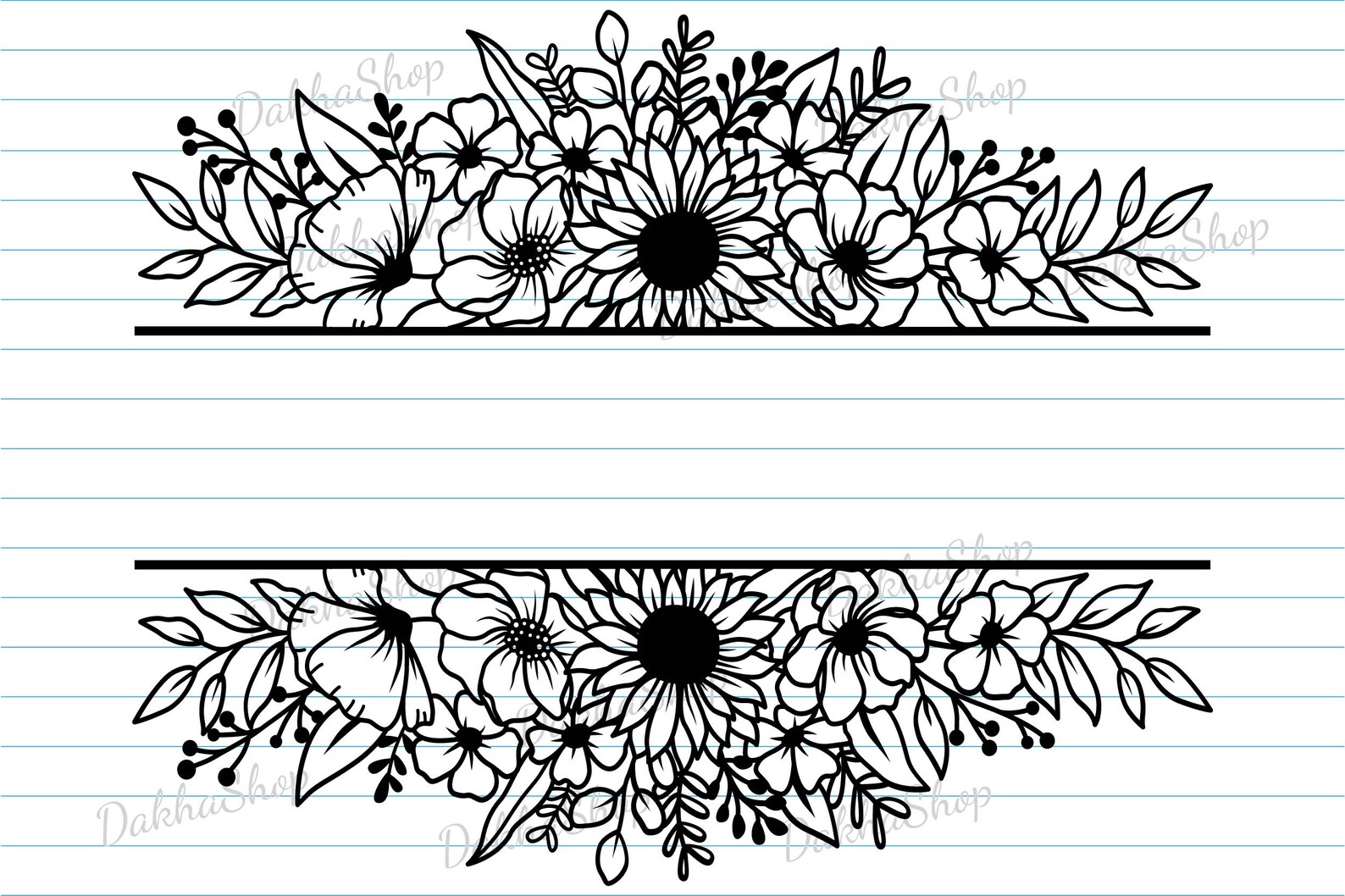 Flower Border Svg, Split Flower Frame Svg, Floral Frame Svg, Flower Svg ...