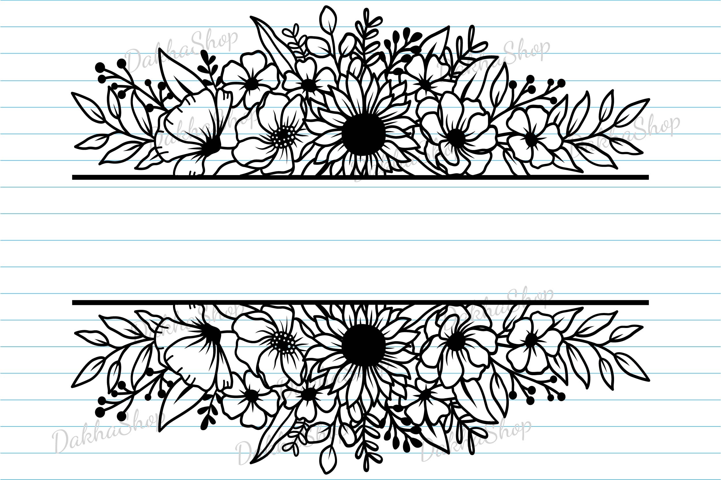 Flower Border Svg Split Flower Frame Svg Floral Frame Svg - Etsy