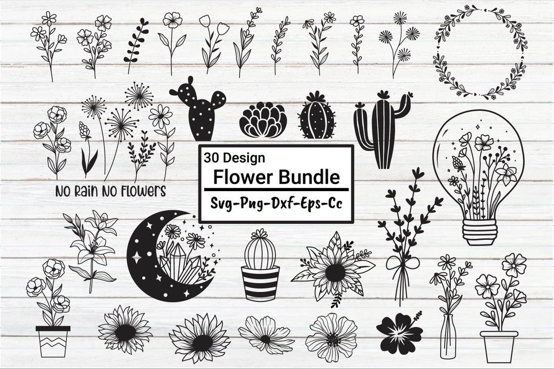 30 Flower Svg, Flower Svg Bundle, Flower Png, Wildflower Svg, Sunflower ...