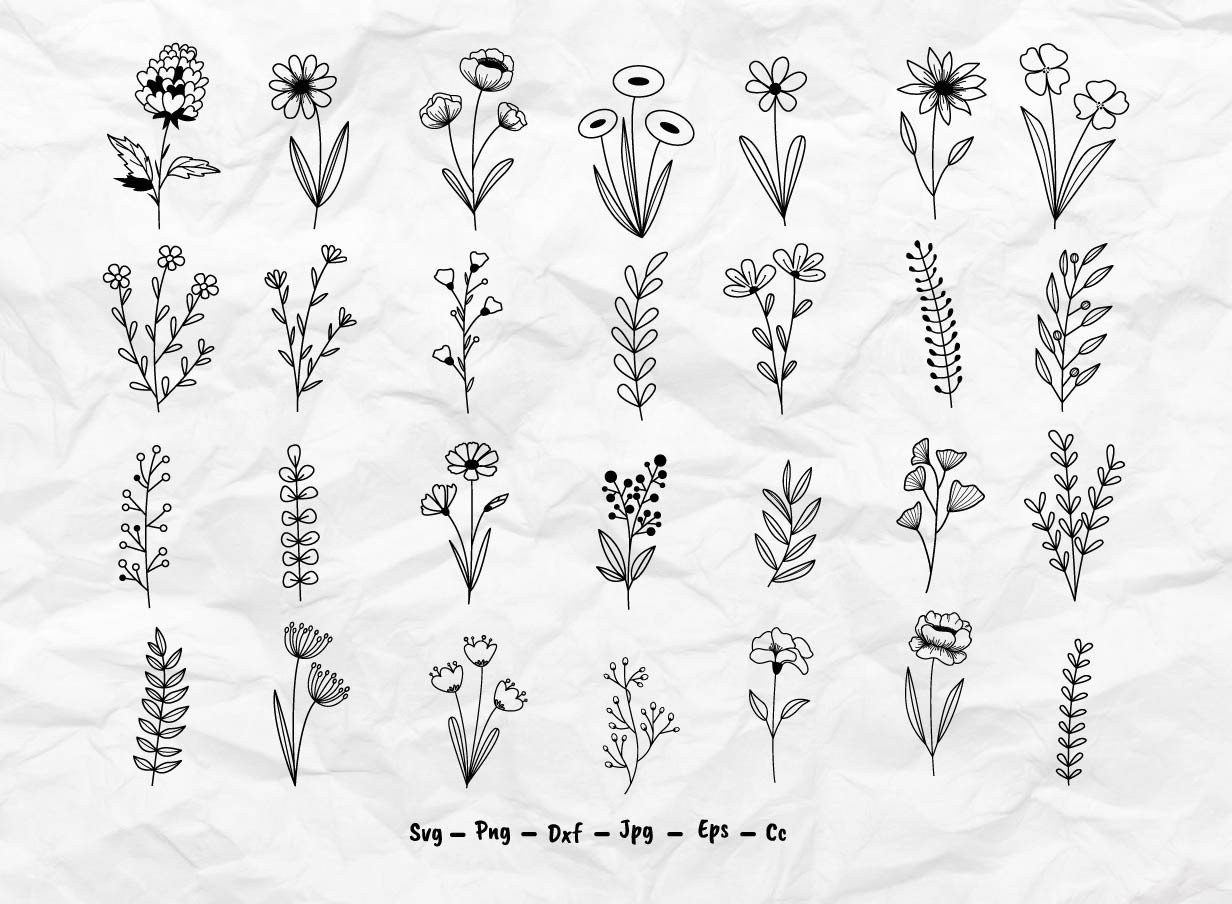 Flower Svg Flower Element Svg Hand Drawn Flower Botanical - Etsy