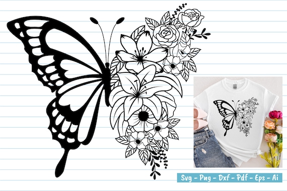 Butterfly Svg Floral Butterfly Svg Flower Butterfly SVG - Etsy