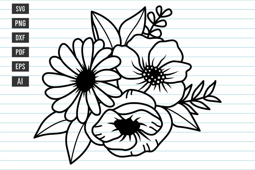 Flower Svg, Floral Svg Files, Flower Bouquet Svg, Flower Clipart, Hand ...