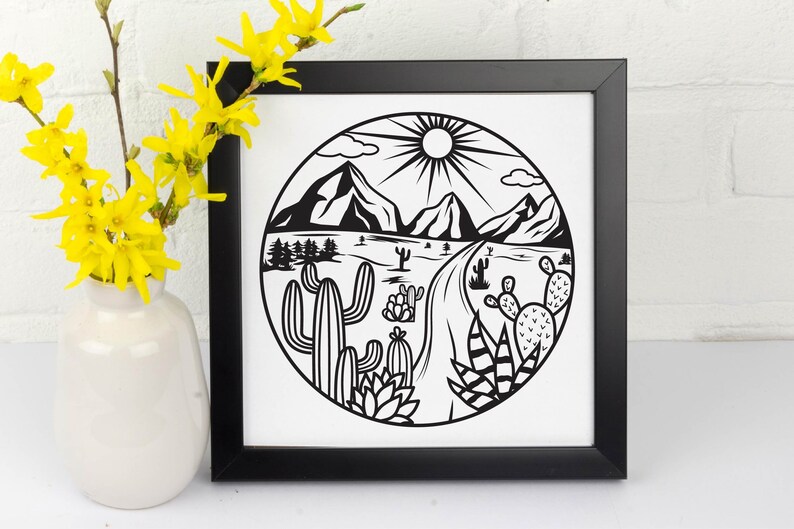 Cactus Svg Succulent Svg Round Landscape With Cactus Sun and - Etsy