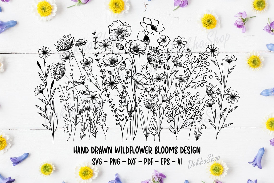 Flower Svg Files, Wildflower Svg, Flower Meadow Svg, Flower Svg File ...