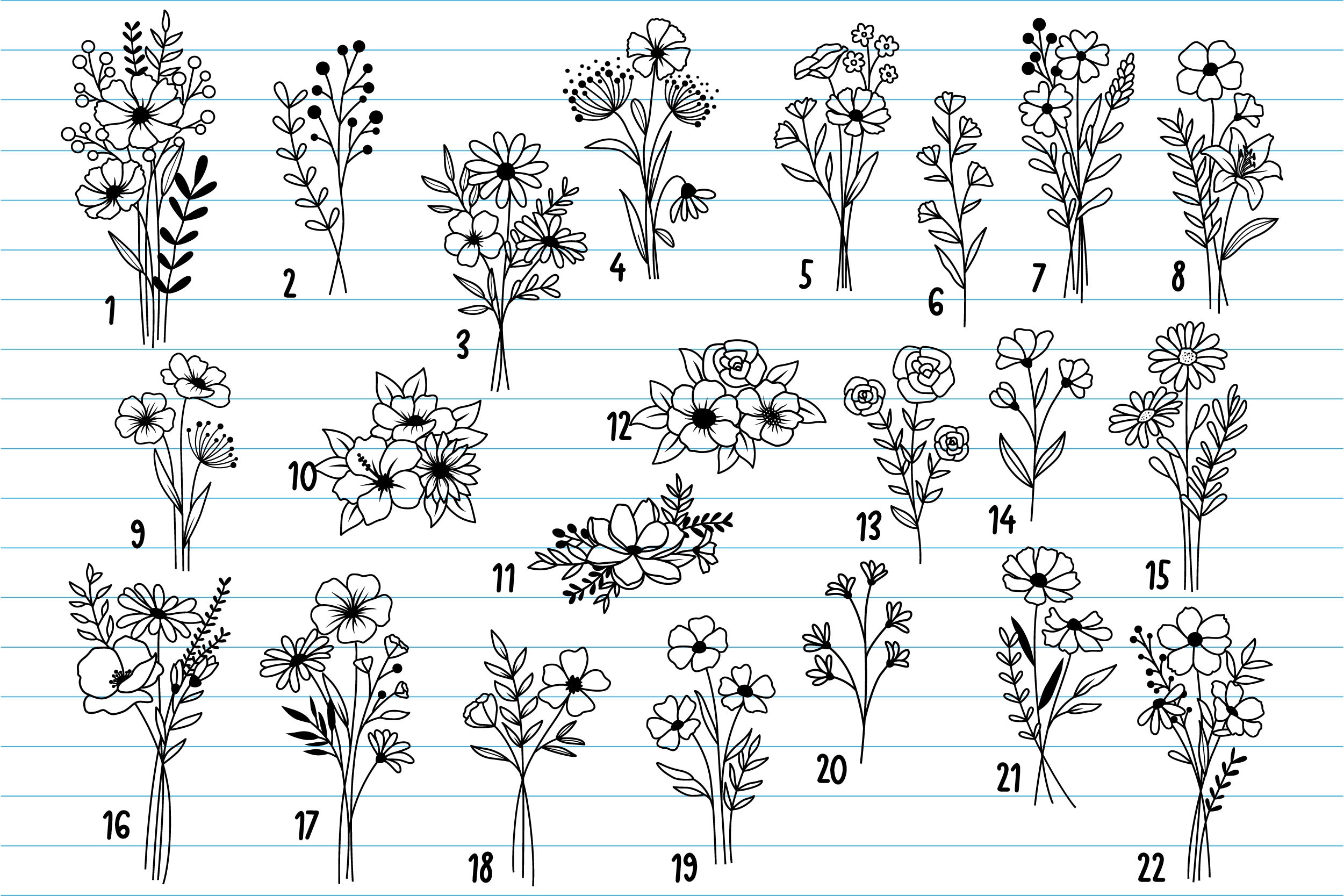 Flower Svg, Flower Svg Bundle, Wildflower Svg, Flowers and Leaves ...