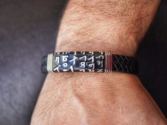 Assyrian Alphabet Sterling Silver and Leather Bracelet. - Etsy
