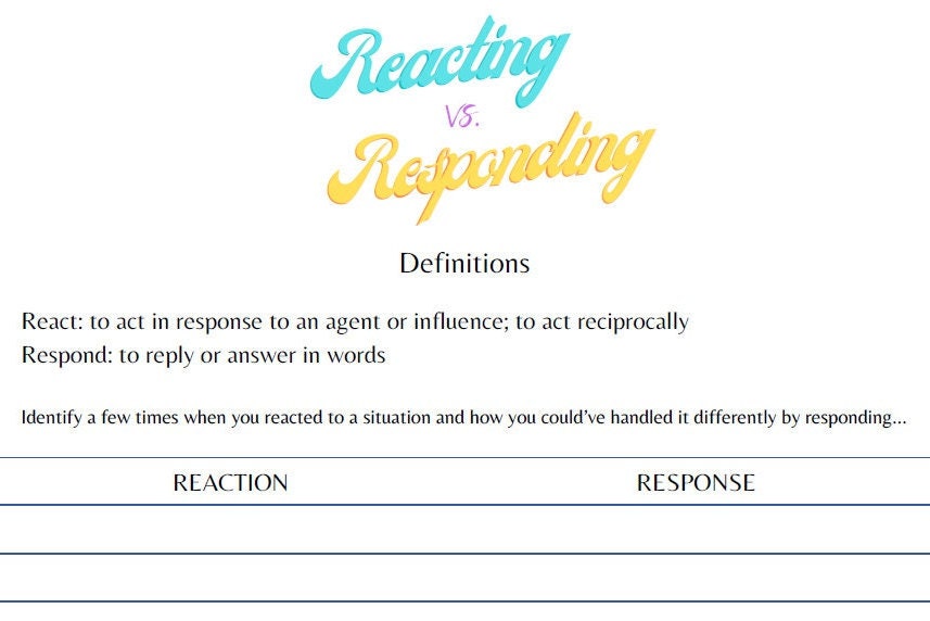 Reacting Vs. Responding Worksheet - Etsy