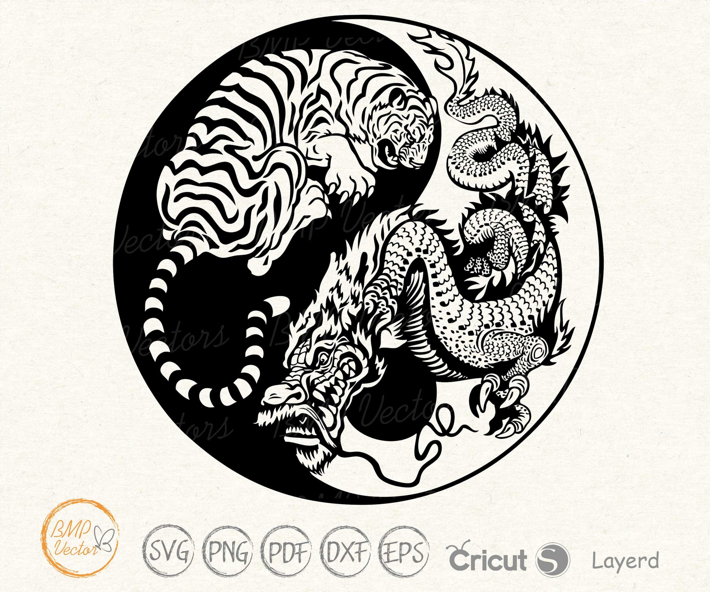 Chinese Dragon Yin Yang Svg Vector Art Yin Yang Tattoo - Etsy