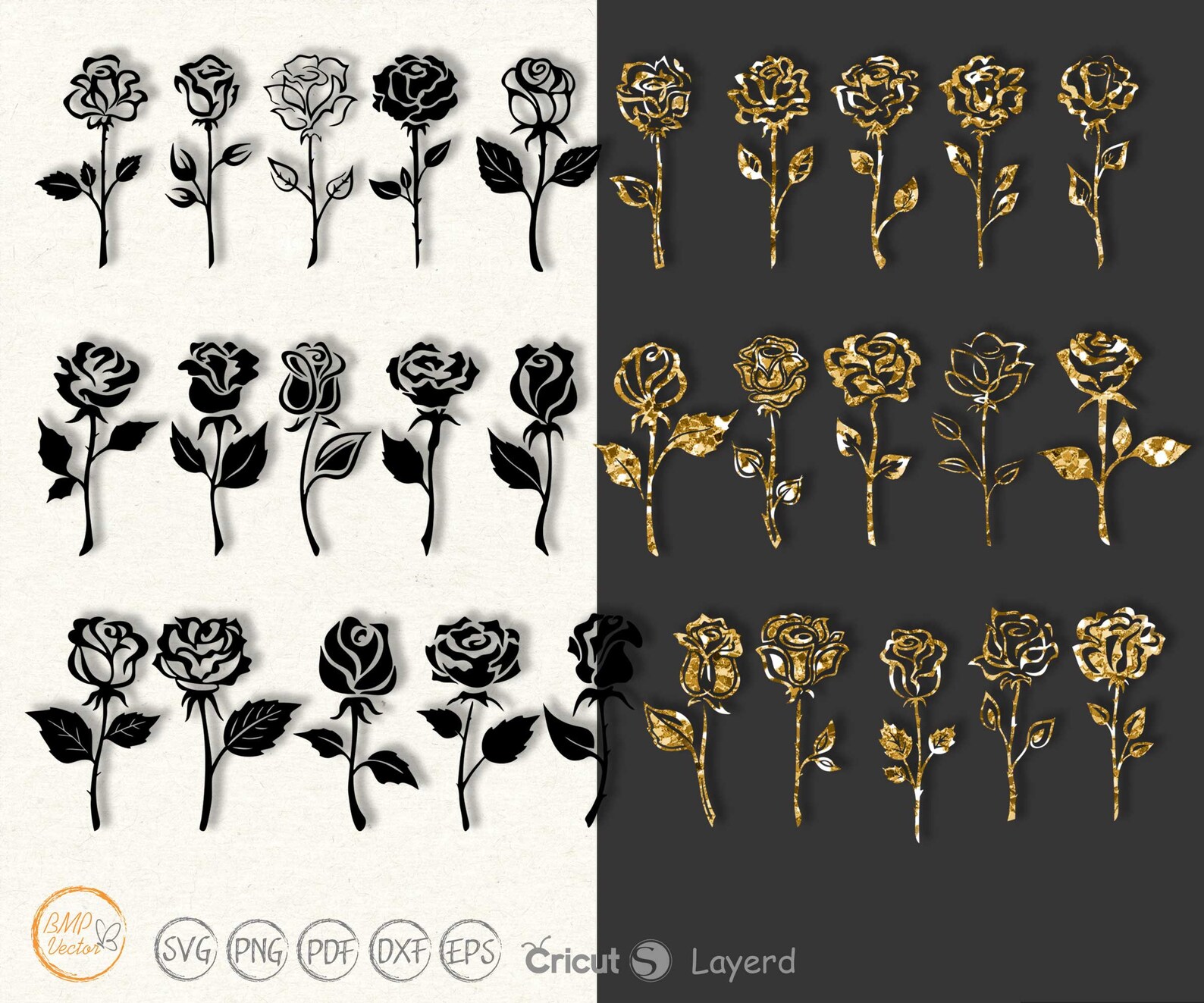 Rose SVG Flowers SVG Rose Bundle SVG Rose Silhouette Rose - Etsy