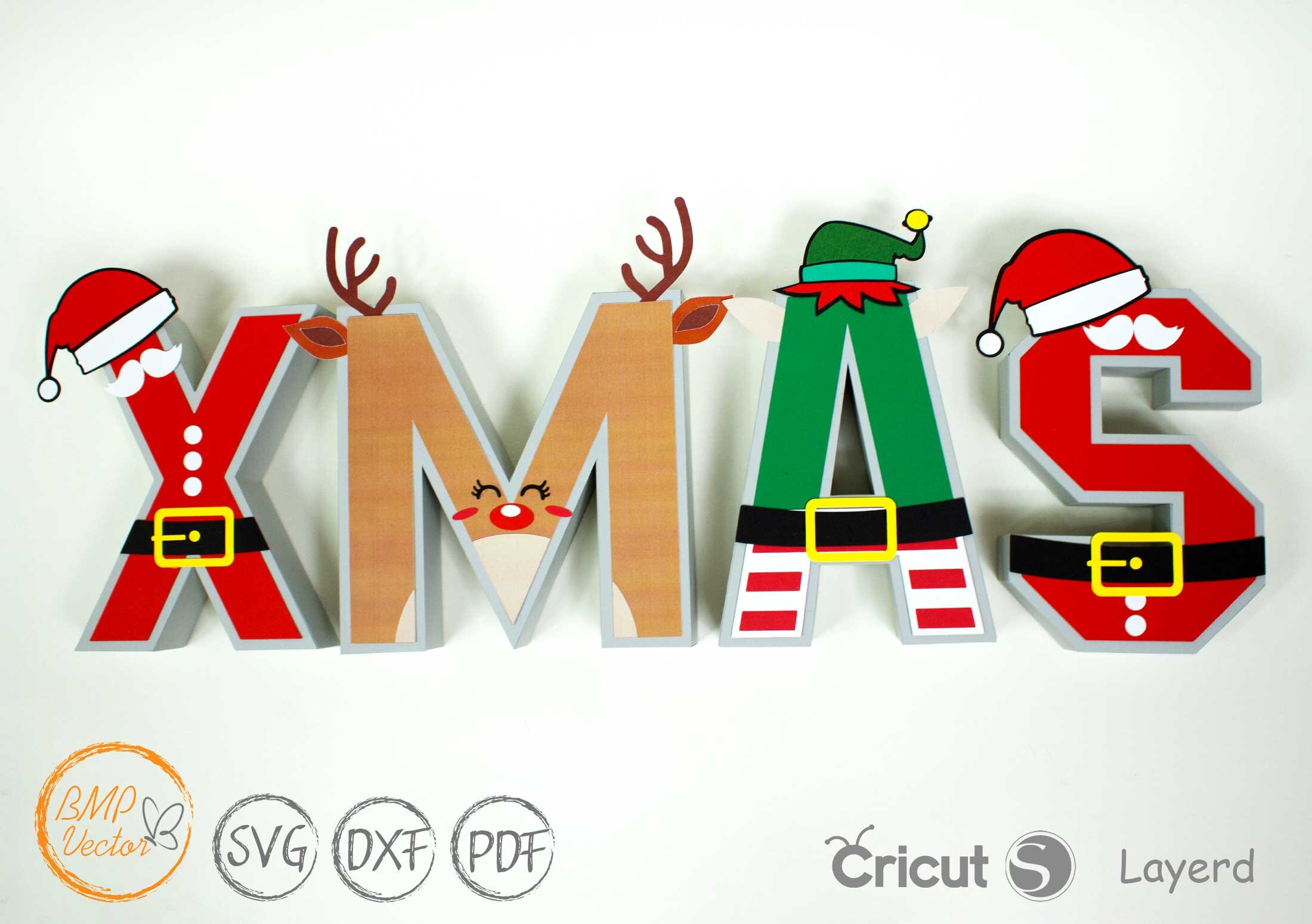 Letras navideñas 3D SVG: Papá Noel, elfo y reno (descarga digital ...