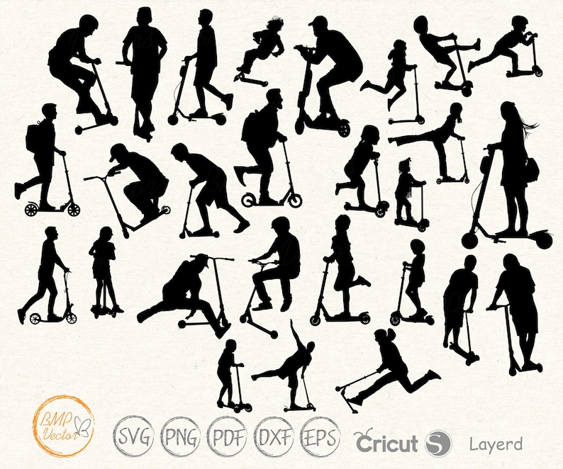 Stunt Scooter SVG: Tricks Vector Clipart for Cricut Silhouette (digital ...