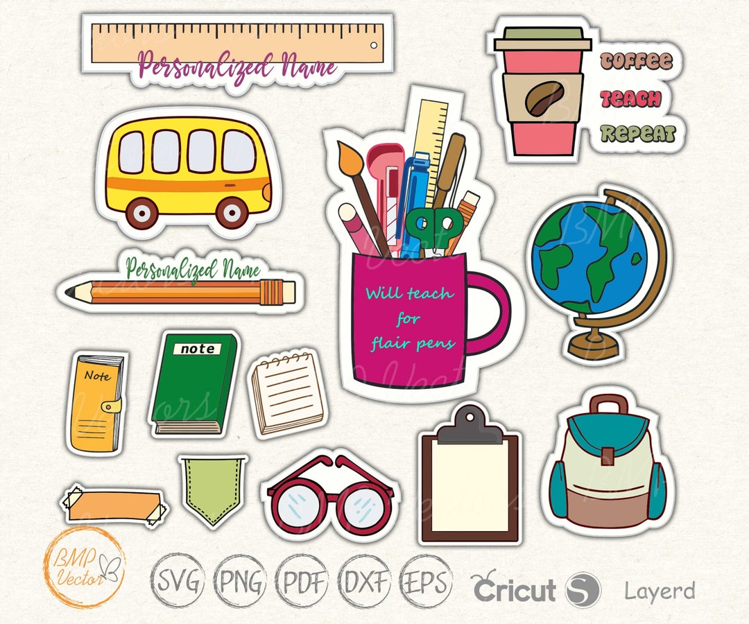Teacher Sticker Svg, Teacher Sticker Pack Svg, Back to School Svg ...
