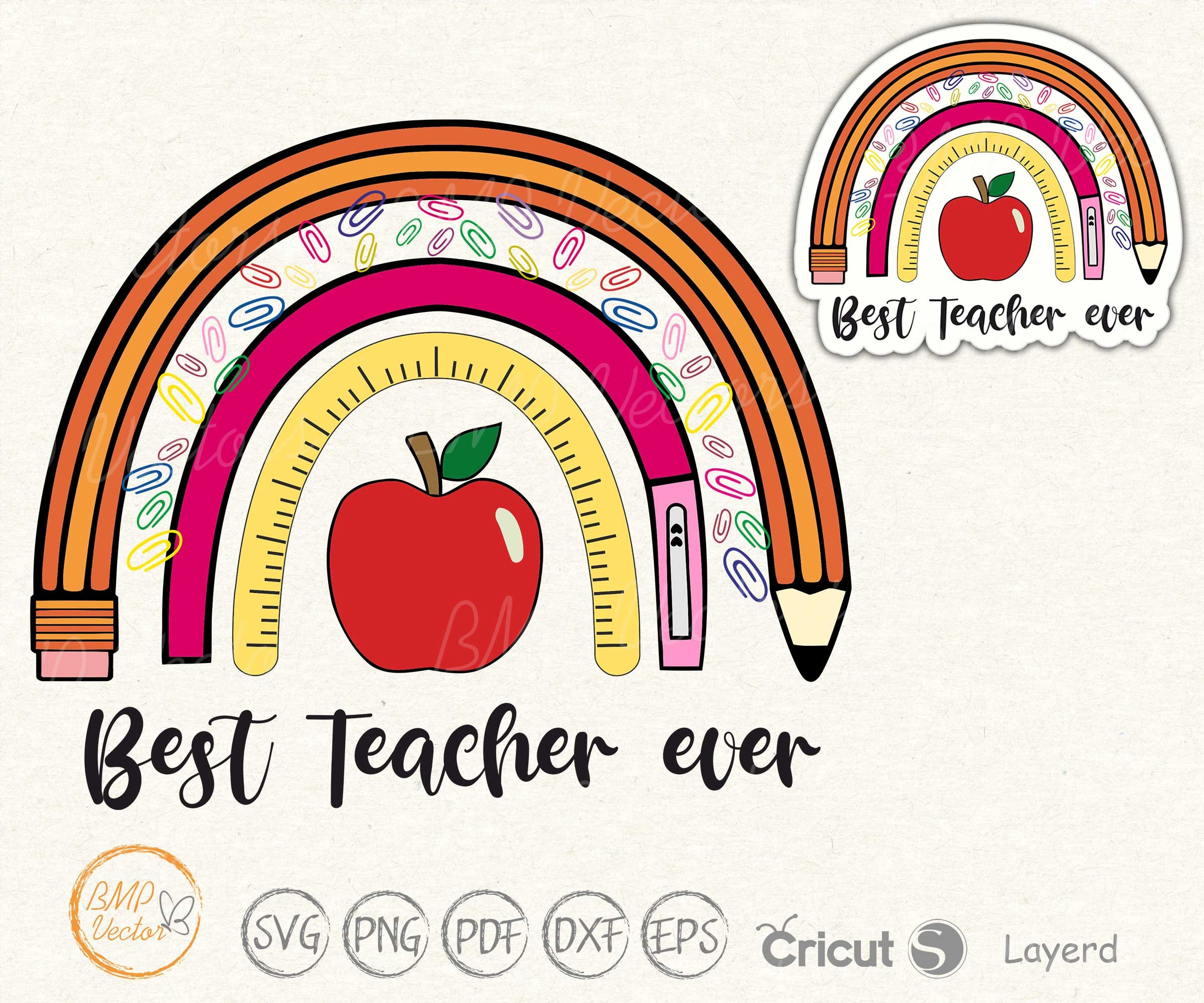 Teacher rainbow svg Best teacher ever rainbow svg sticker | Etsy