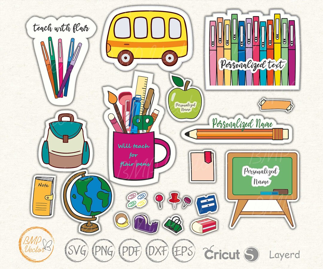 Teacher Sticker Svg, Back to School Svg, Teacher Sticker Pack Svg ...