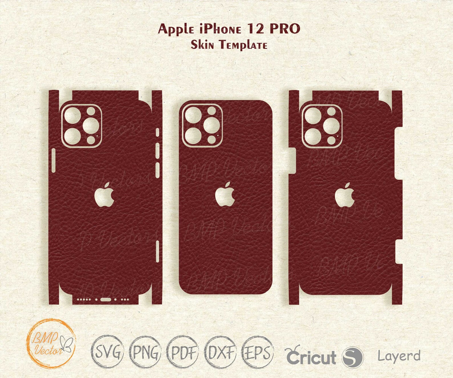 IPhone 12 Pro Skin Template: Full Wrap, Back Wrap, Front (SVG, DXF, PDF ...