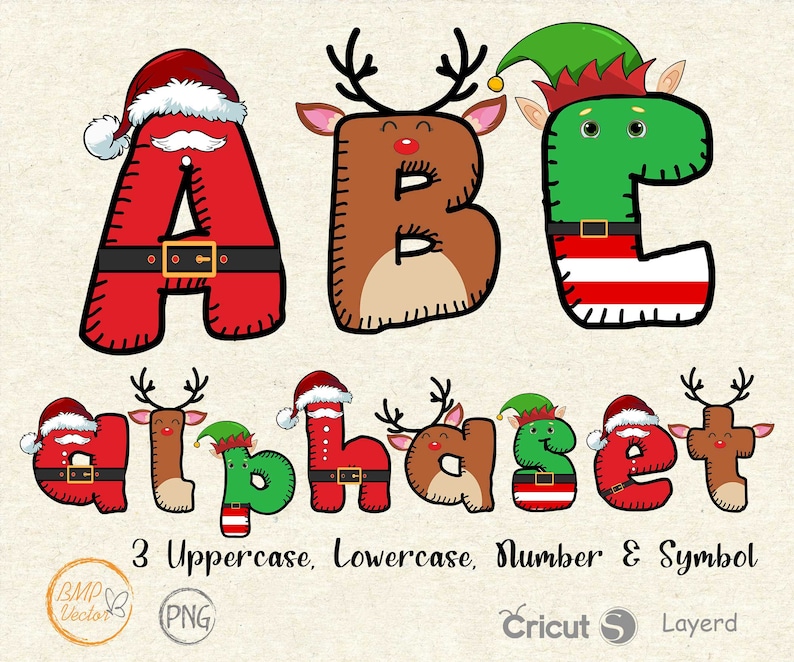 Christmas Doodle Font: Santa, Elf, Reindeer Alphabet (PNG) - Etsy