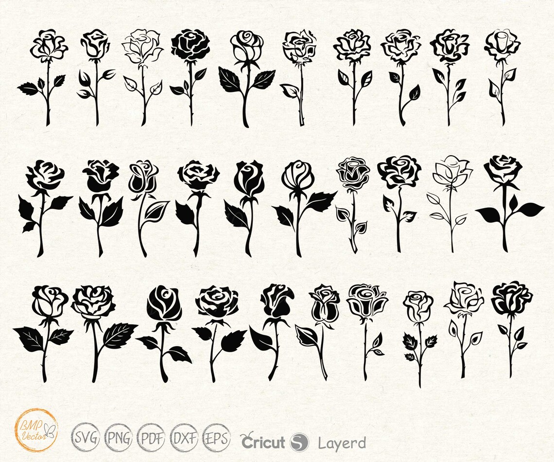 Rose SVG Flowers SVG Rose Bundle SVG Rose Silhouette Rose - Etsy