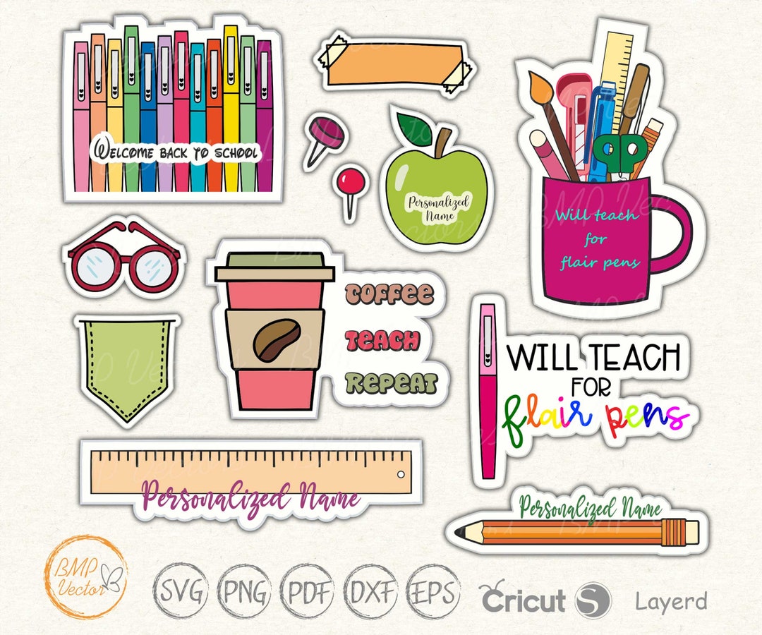 Teacher Sticker Svg, Back to School Svg, Teacher Sticker Pack Svg ...