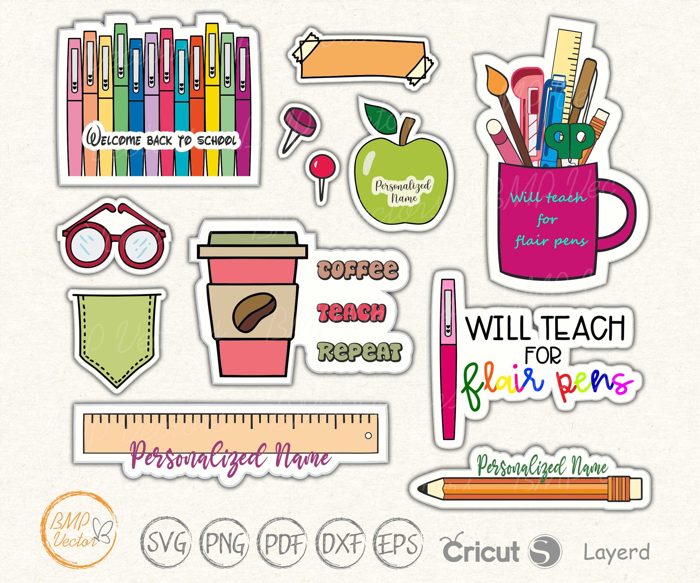 Teacher Sticker SVG Bundle: Back to School, Laptop Decals (digital ...