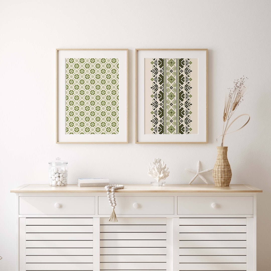 Islamic Geometric Pattern Wall Art Set, Palestine Embroidery Art ...