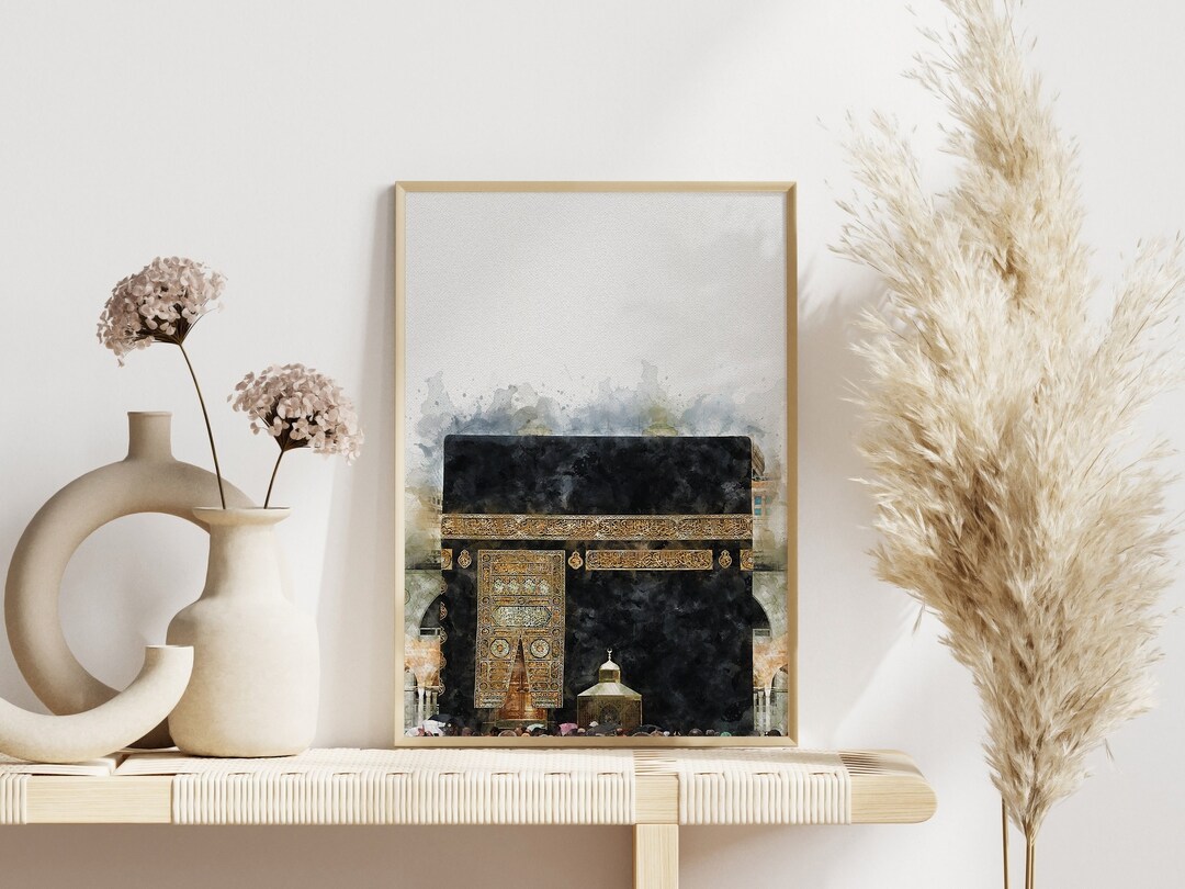 Watercolor Kaaba Painting Islamic Wall Art, Islamic Mecca Poster Print ...