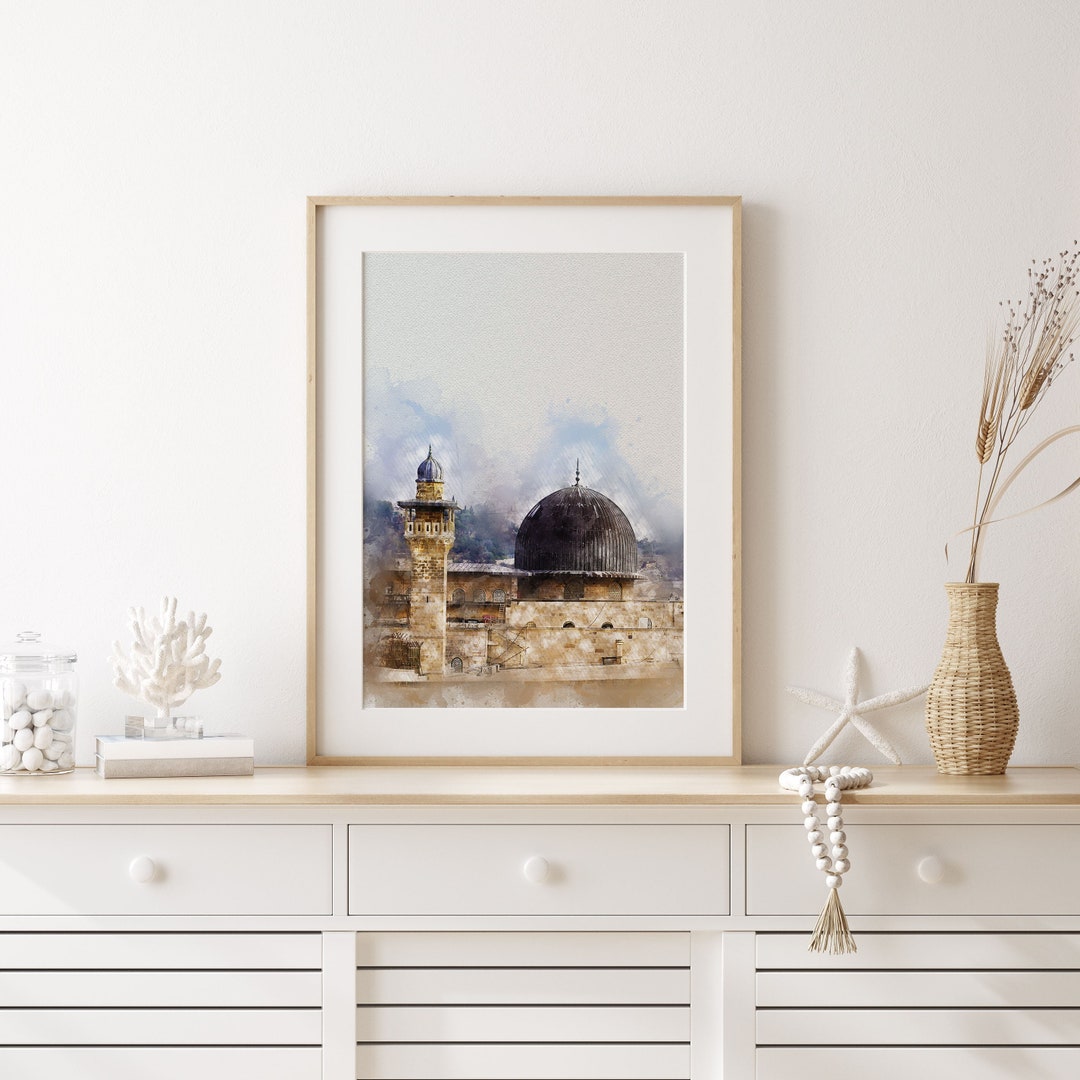 Masjid Al Aqsa Painting, Watercolor Islamic Wall Art, Islamic Poster ...