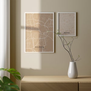 Set of 3 Islamic Map Wall Art - Mecca Medina Jerusalem Palestine Al ...