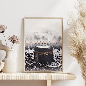 Kaaba Watercolor Painting, Islamic Wall Art, Islamic Mecca Poster ...