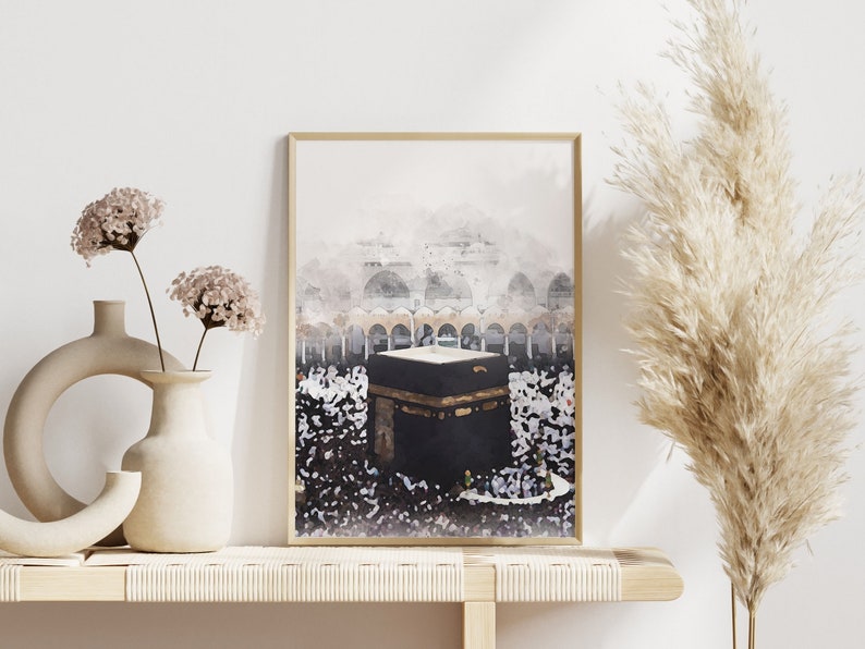 Kaaba Watercolor Painting, Islamic Wall Art, Islamic Mecca Poster ...