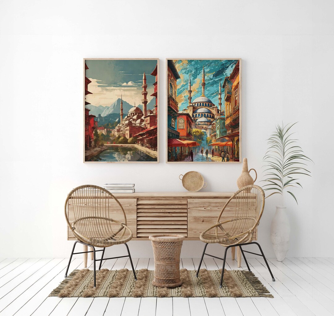 Retro Istanbul Poster Set, Travel Poster, Watercolor Digital Painting ...