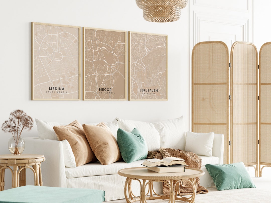 Set of 3 Islamic Map Wall Art Mecca Medina Jerusalem - Etsy