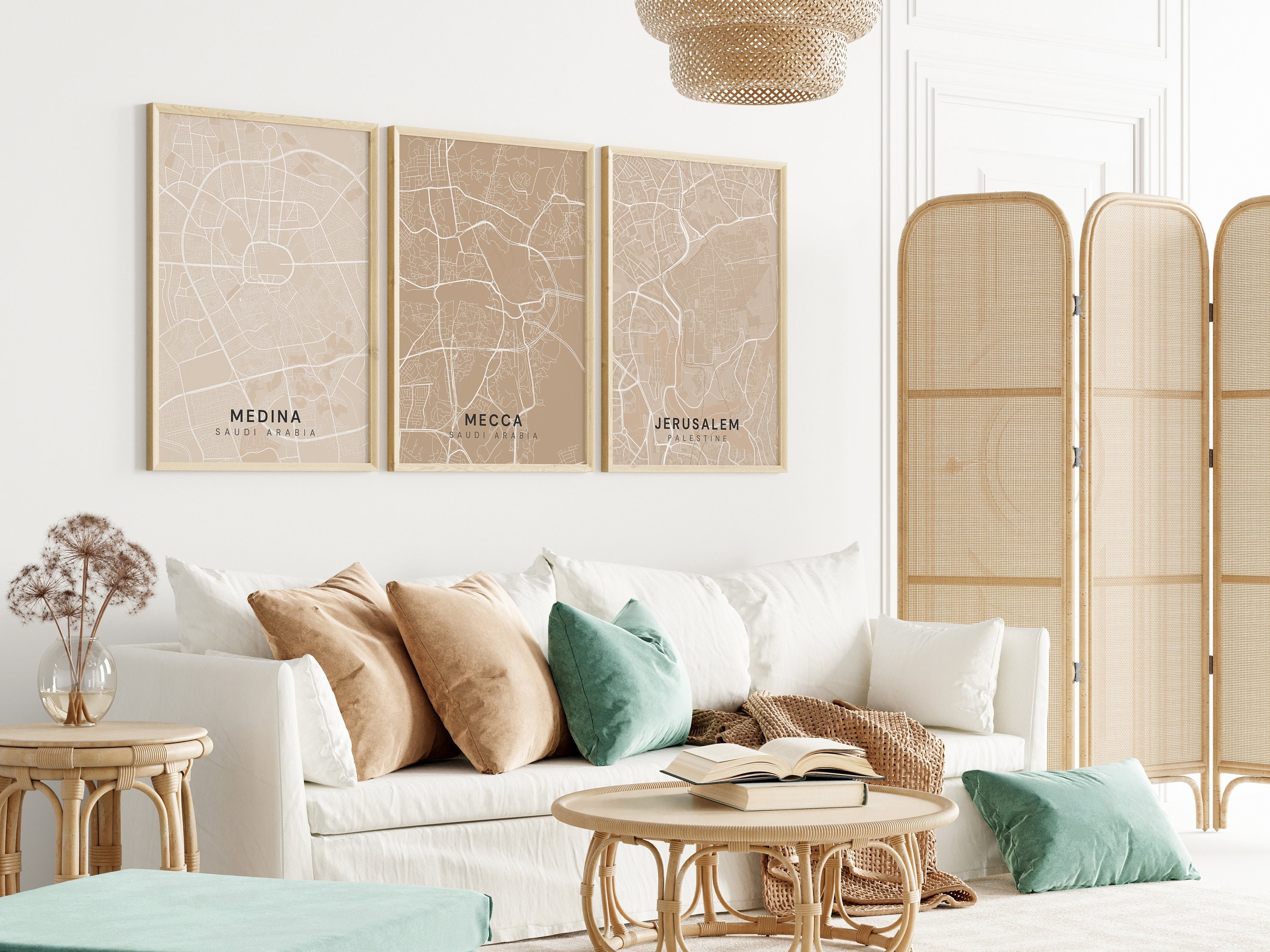 Set of 3 Islamic Map Wall Art Mecca Medina Jerusalem - Etsy