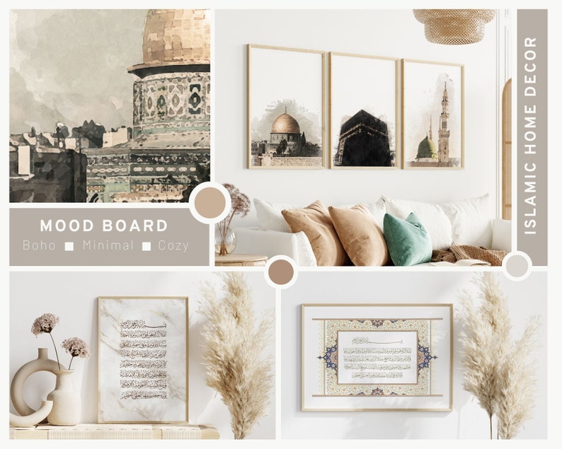 Islamic Pattern Calligraphy Wall Art, Boho Islamic Art, Vintage Islamic ...